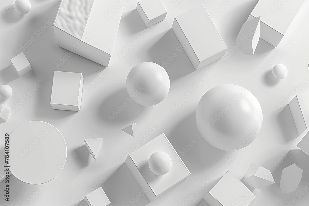 minimal white 3d geometric shapes floating in space abstract clean ...