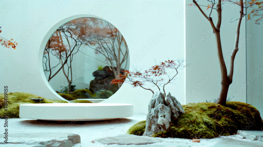 Nature Background: A mirror placed on top of a white table, reflecting ...