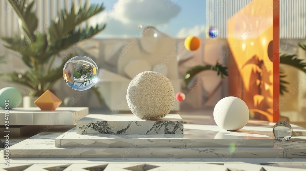 Artistic 3d interpretation of levitating objects in a 3d scene AI generated illustration Stock ...