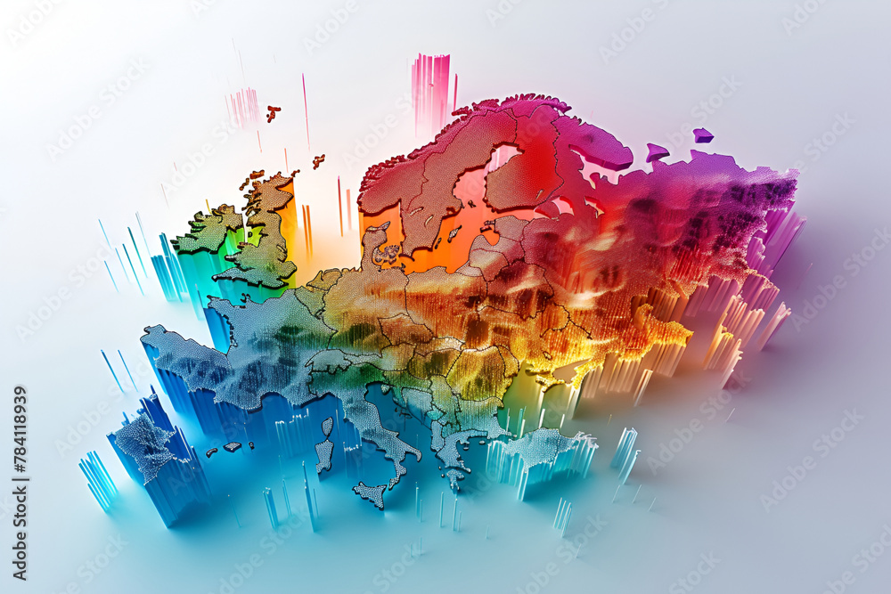 Colorful 3D extrusion map of Europe with light background. Stock ...