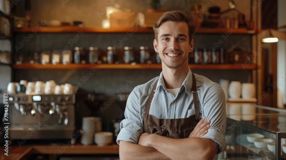 Startup successful sme small business owner caucasian man stand in his ...