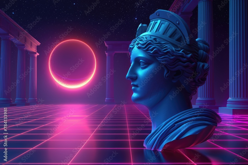 Psychedelic visual trends: surreal antique greek god sculpture, roman ...