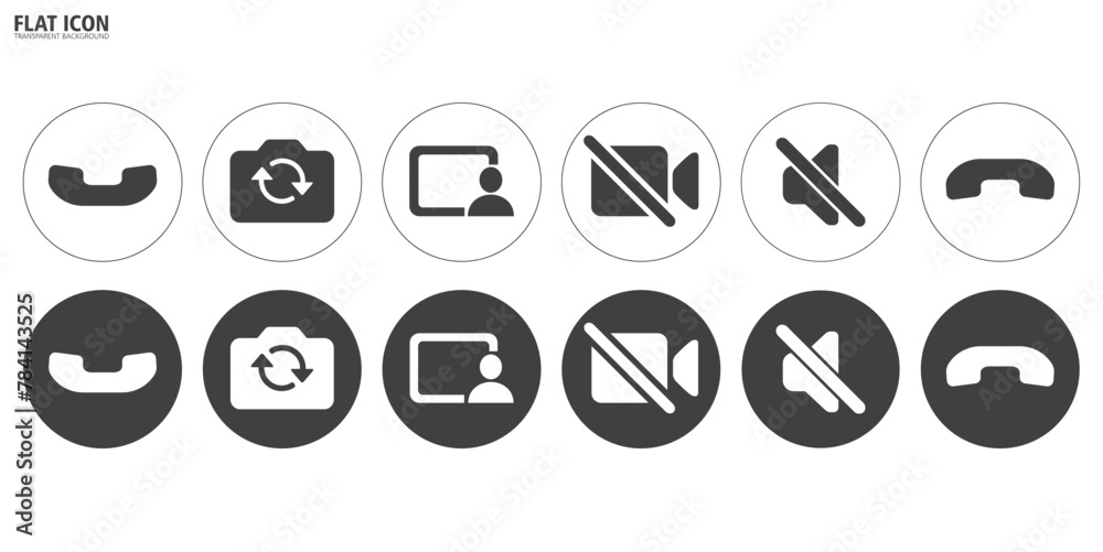 Black and white video call icon , Video conference, set of buttons ...