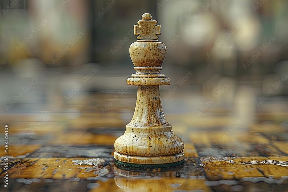 A single chess piece standing alone on the board, representing the ...