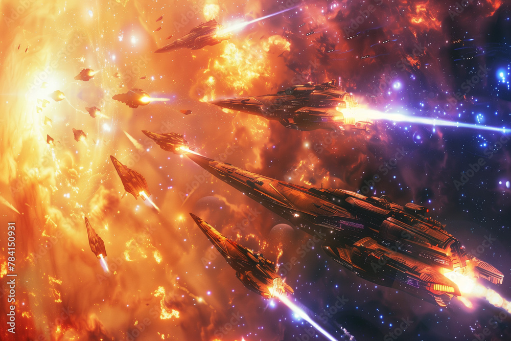 Imperial Space Fleet on a stellar journey, navigating through stars ...