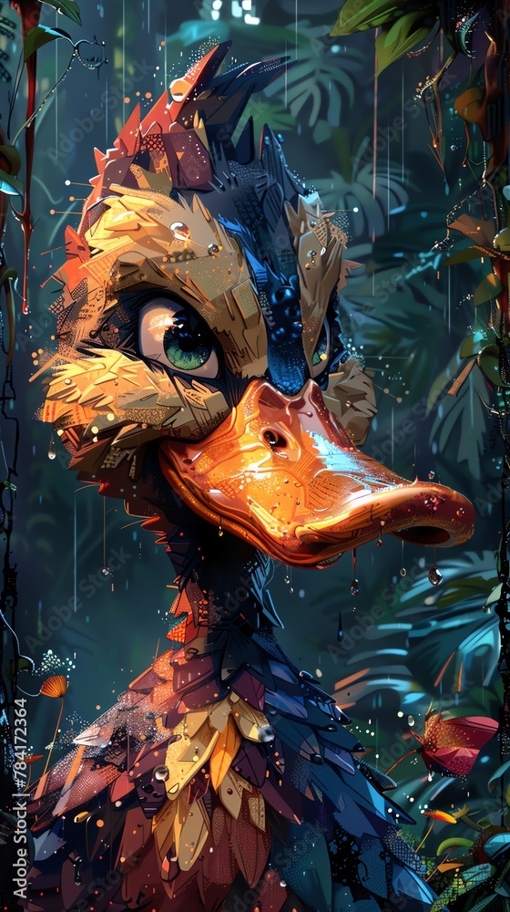 Transform the traditional image of a fantasy duck into a pixel art ...