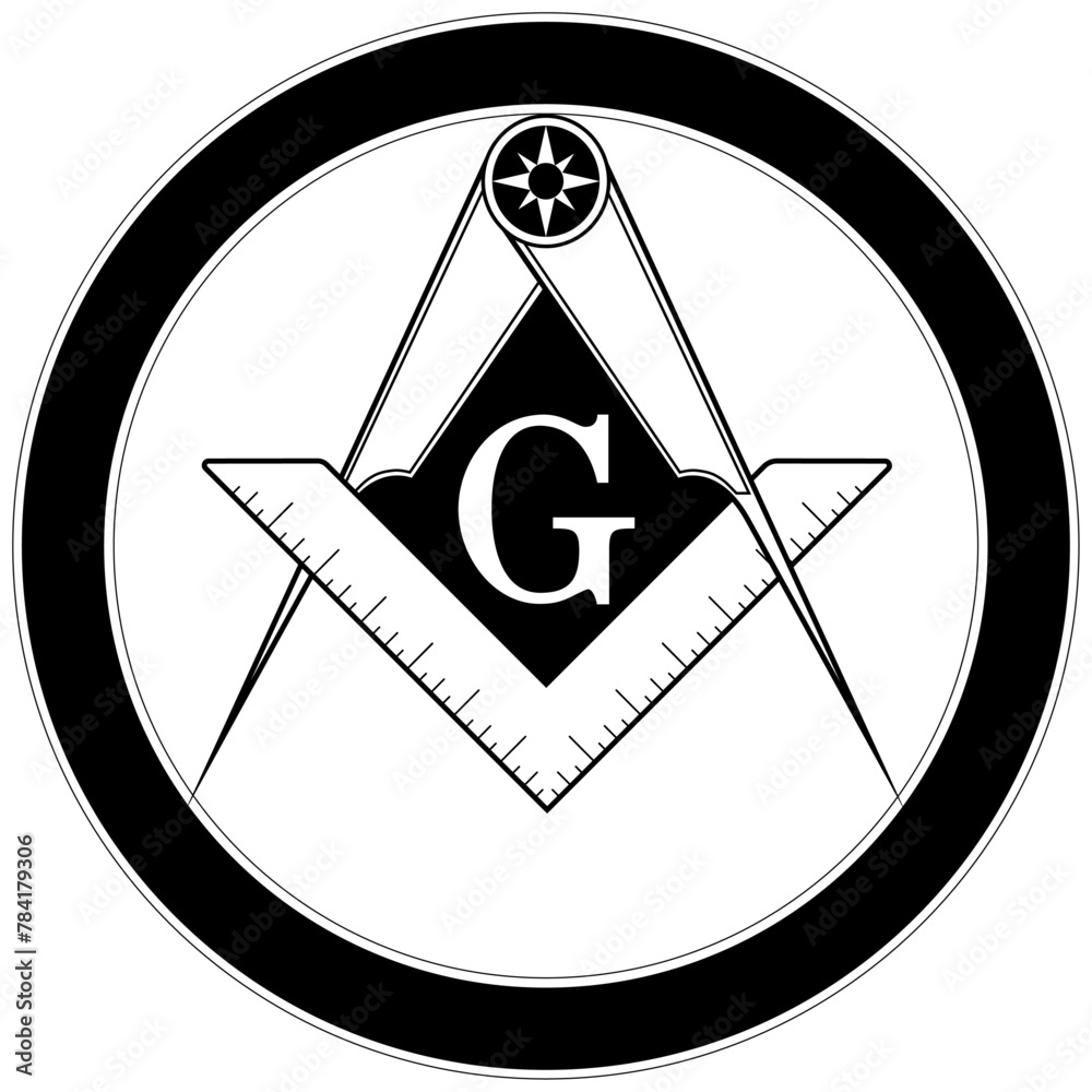 Freemason Compass and Square Symbol in Black and White in Circle Stock ...