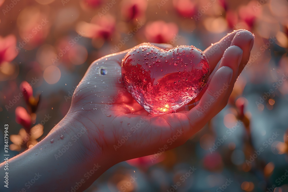 Capture a side view image in warm tones, depicting a person delicately ...