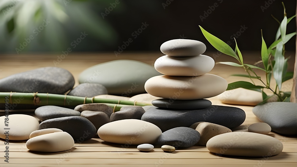 An artistic interpretation of zen stones and bamboo, infused with a ...