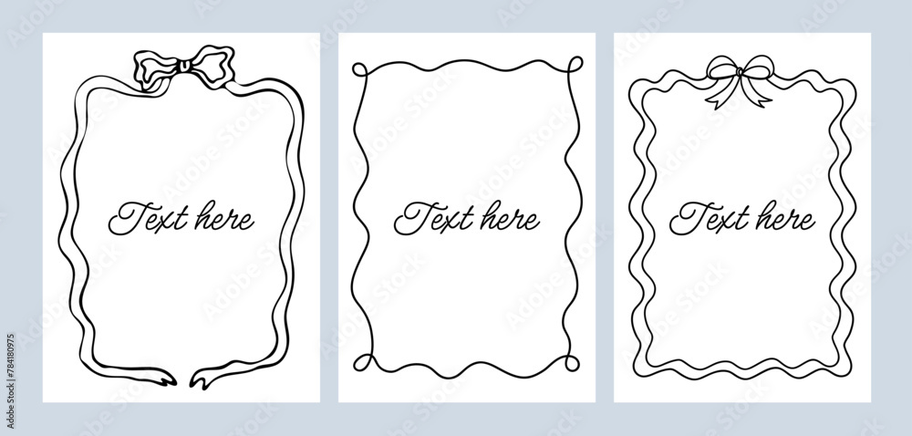 Set bow frames template with space for text. Hand drawn black frames ...