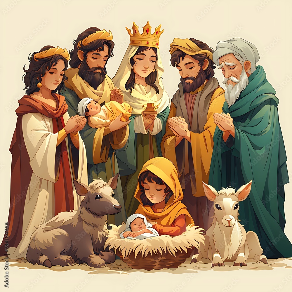 clipart of a timeless Nativity scene, depicting Mary, Joseph, baby ...