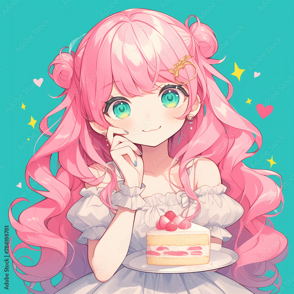 anime girl eating a piece of cake, anime illustration of a girl with ...