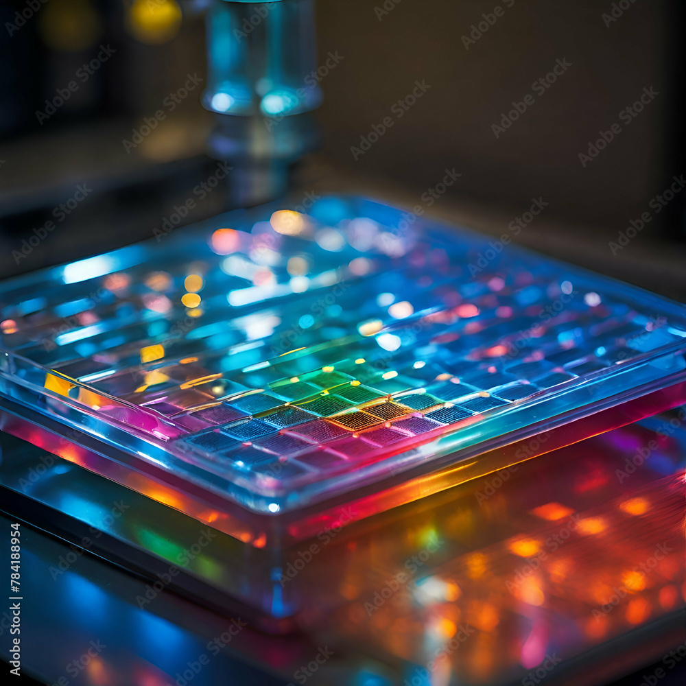 Illuminated multi colored microplate in lab Stock Illustration | Adobe ...
