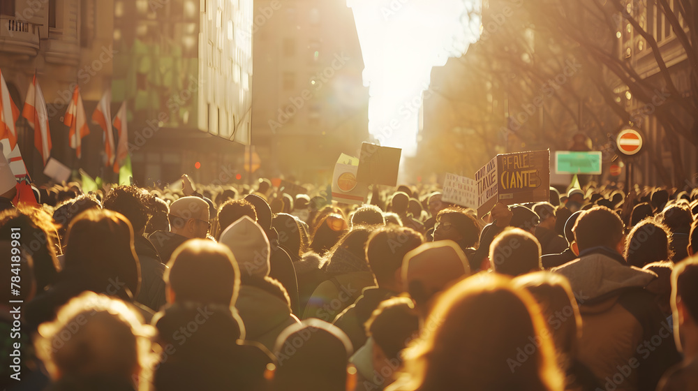 Crowd of activists protesting with placards and posters on global ...