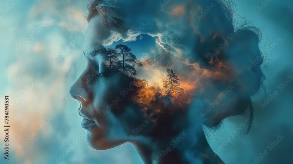 Mental Health Disorder Concept. Exhausted Depressed Female touching ...