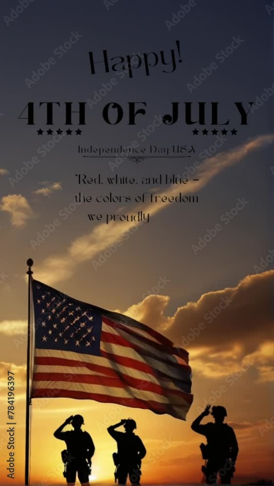 USA army soldiers saluting USA flag. "Red, white, and blue the colors ...