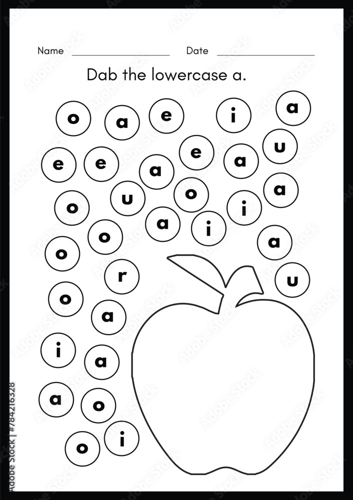 Dab the lowercase a. Alphabet Worksheets Stock Vector | Adobe Stock
