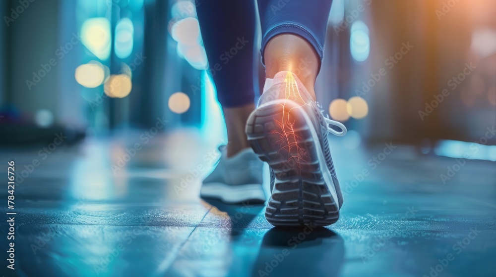 Joint diseases, hallux valgus, plantar fasciitis, heel spur, woman's ...