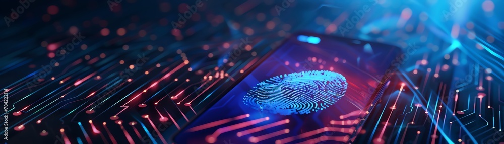 Wide banner depicting digital identity and cybersecurity using a ...
