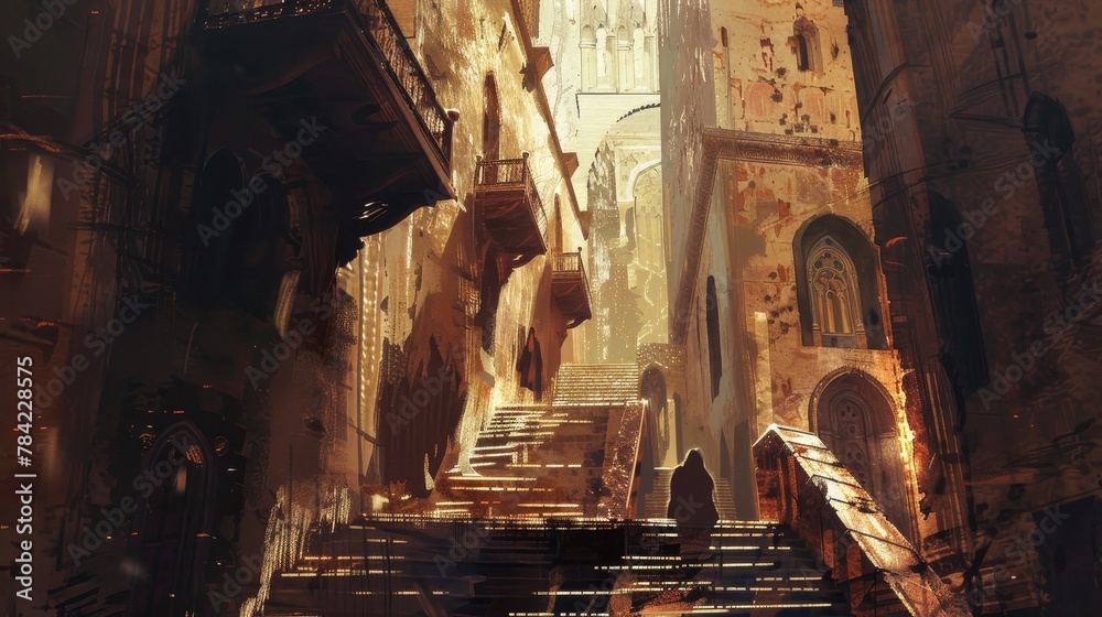 Artistic play of shadows and shapes, different sizes and hues building ...