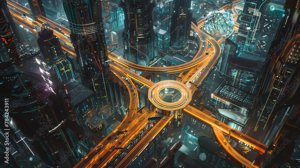 Envision a cyberpunk haven for SciFi authors from a high angle Detail ...