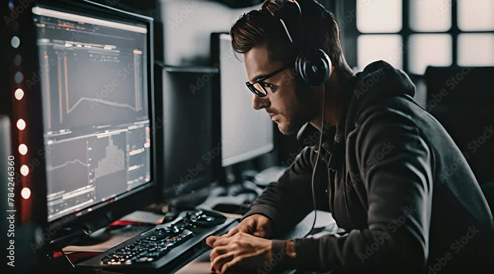 Vidéo Stock Futuristic Visualization of a 25-Year-Old Programmer Engaged in Computer Programming ...