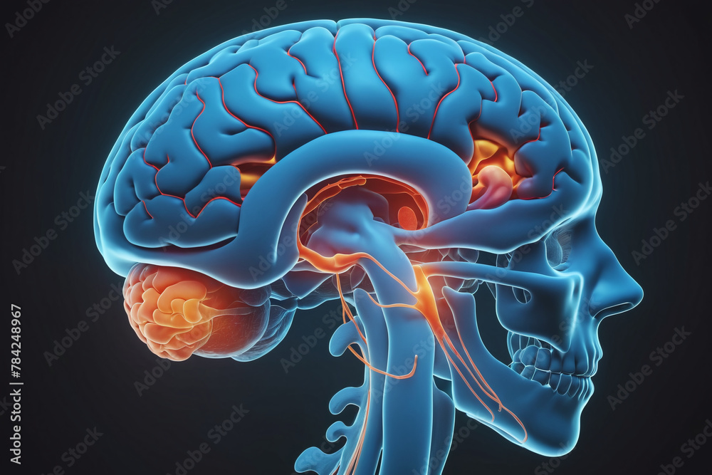 The X-ray of the human brain. X-ray profile close-up view 3D rendering ...