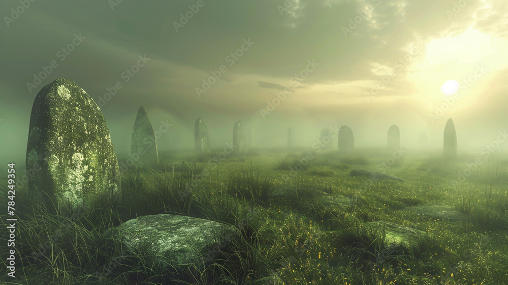 Discover the ethereal allure of a mist-covered moor, where time-worn ...