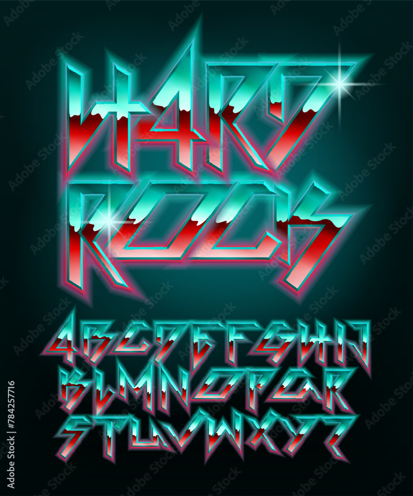 Hard Rock alphabet font. Shiny letters in heavy metal style. Stock ...