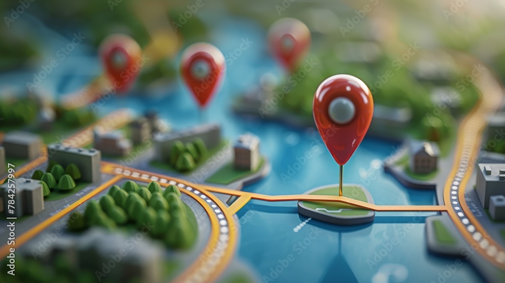 Event Planning: A 3D vector illustration of a map with pins indicating ...