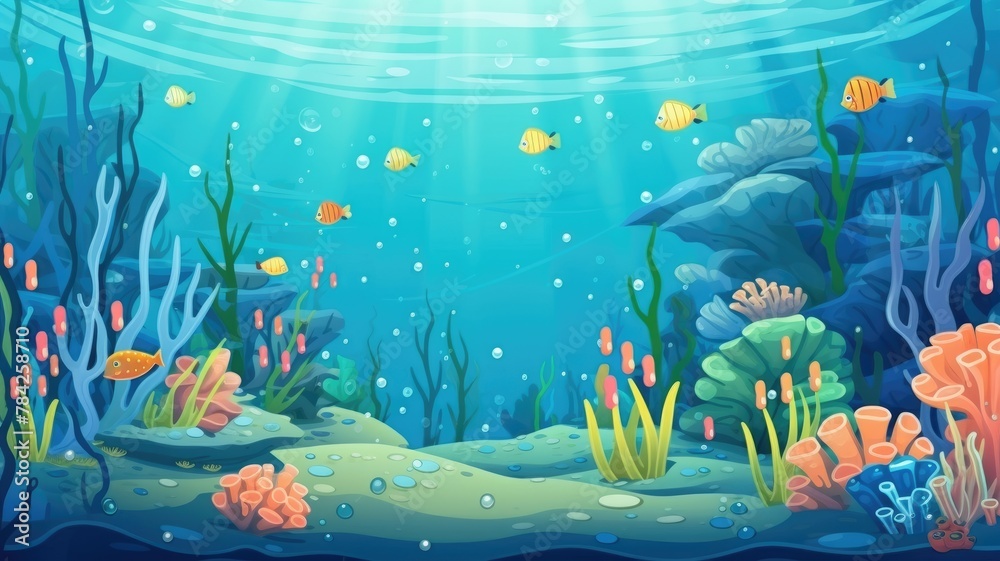 Cartoon sea lively underwater world, awash with color and life, bathed ...