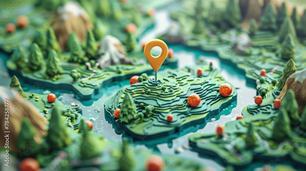 Travel Destination: A 3D vector illustration of a map with a pin ...