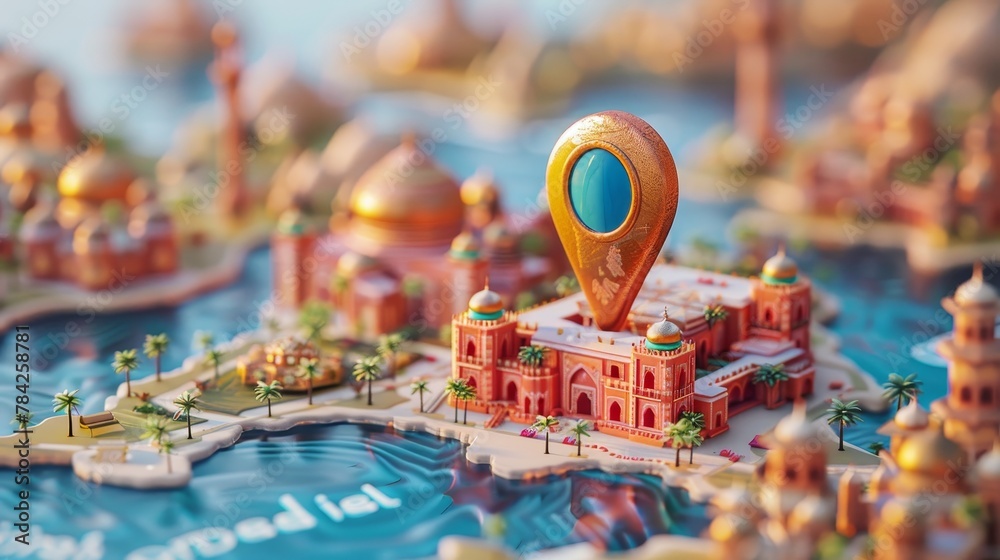 Travel Destination: A 3D vector illustration of a map with a pin ...