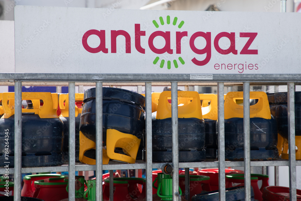 antargaz logo sign and text brand on steel cage for shop presentation ...