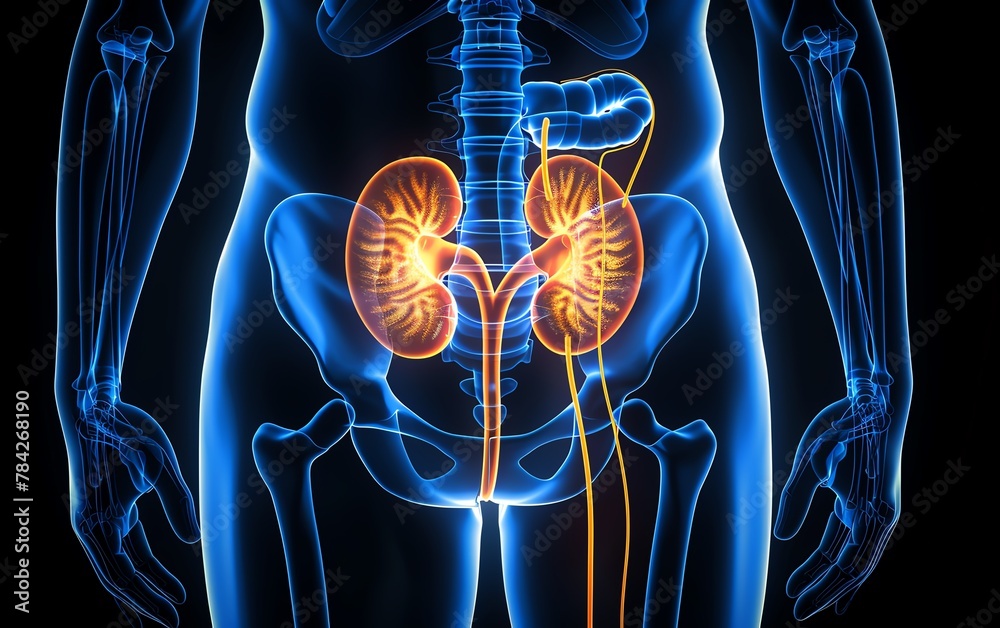 Urinary tract anatomy highlighting kidney, ureter, bladder, and urethra ...