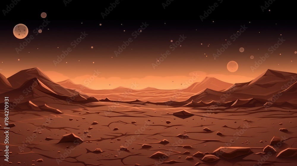 Mars surface, alien planet landscape with sand or dust storm. Cartoon ...