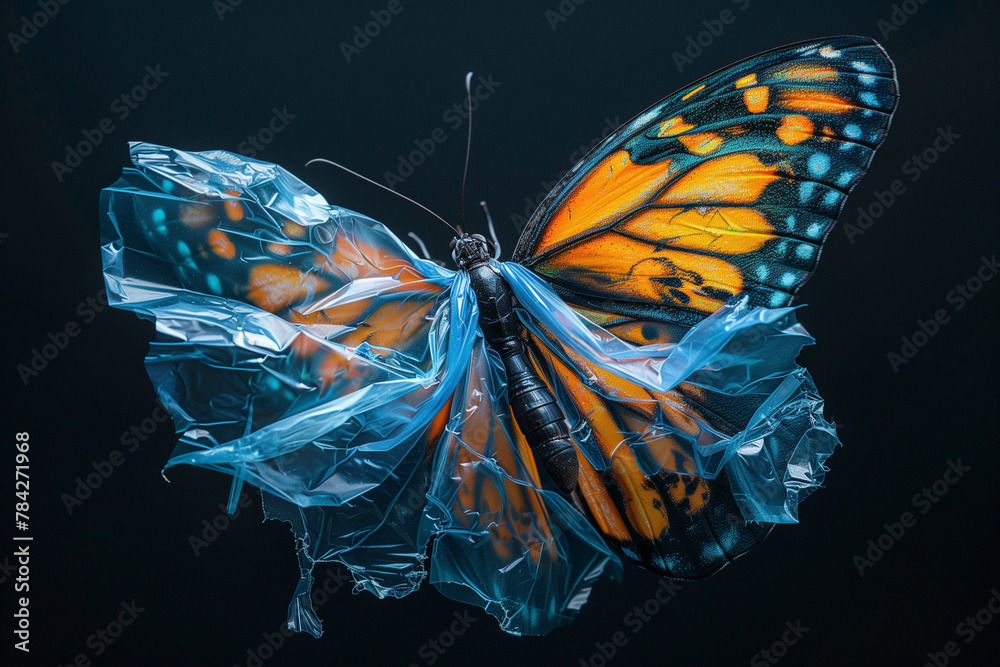 Metamorphosis. Plastic bag morphs into a butterfly. Reimagine plastic's ...