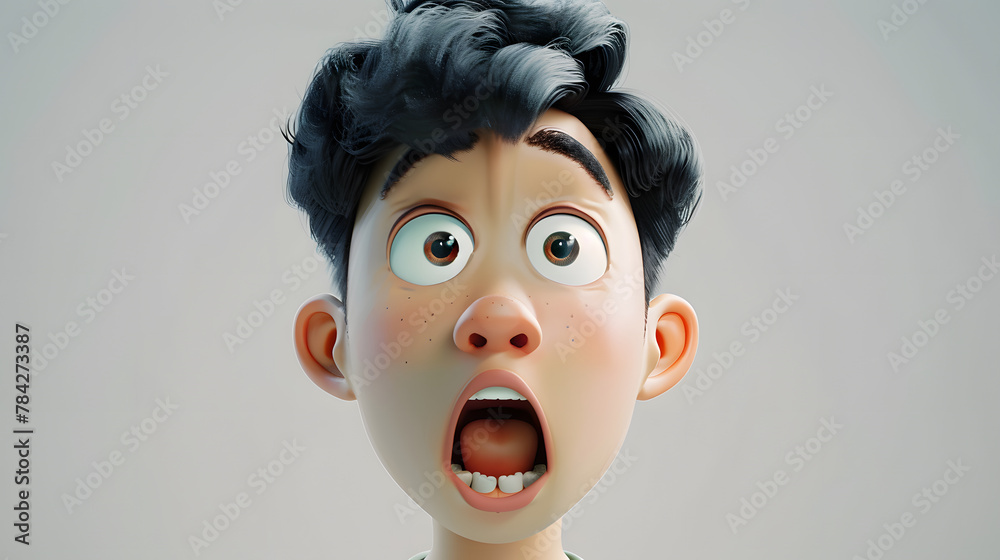 Surprised shocked scared Asian cartoon character young adult man male ...