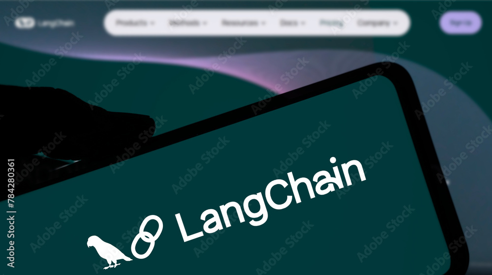 Dhaka, Bangladesh- 14 Apr 2024: LangChain logo is displayed on smartphone. LangChain is an Ai ...