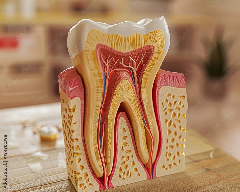 Cross-section of a baby tooth transitioning to an adult tooth ...