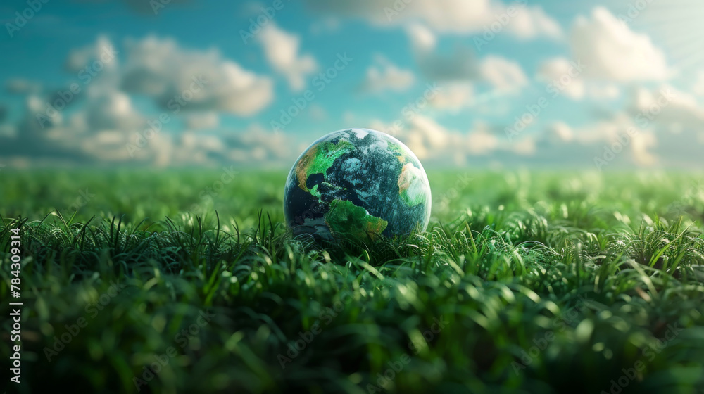 Green forest with the Earth global planet that tree growing from inside ...