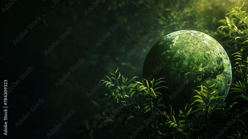 Green forest with the Earth global planet that tree growing from inside ...