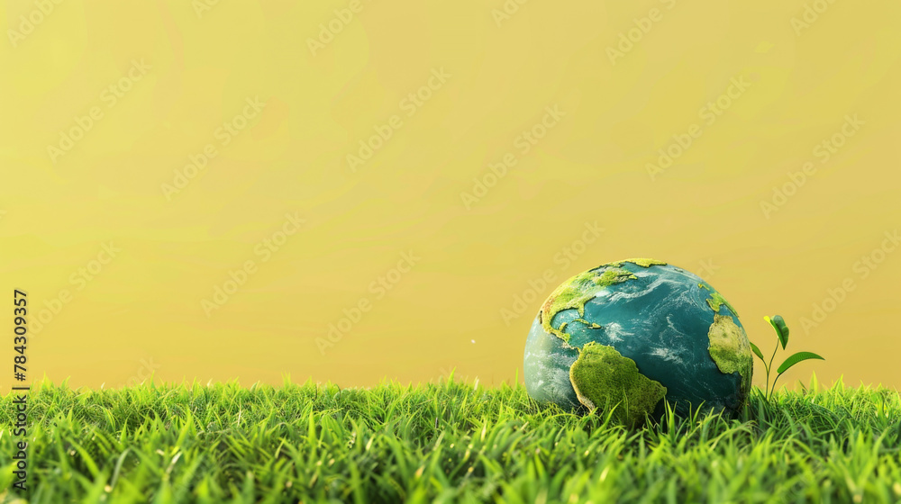 Green forest with the Earth global planet that tree growing from inside ...