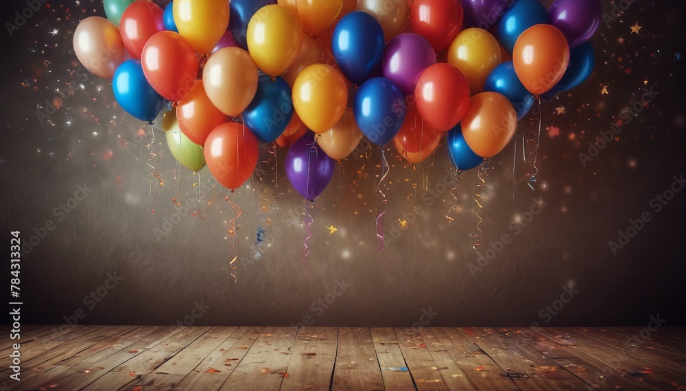 Balloons with one balloon tied to a string with a white blank card ...