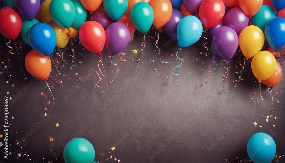 Balloons with one balloon tied to a string with a white blank card ...