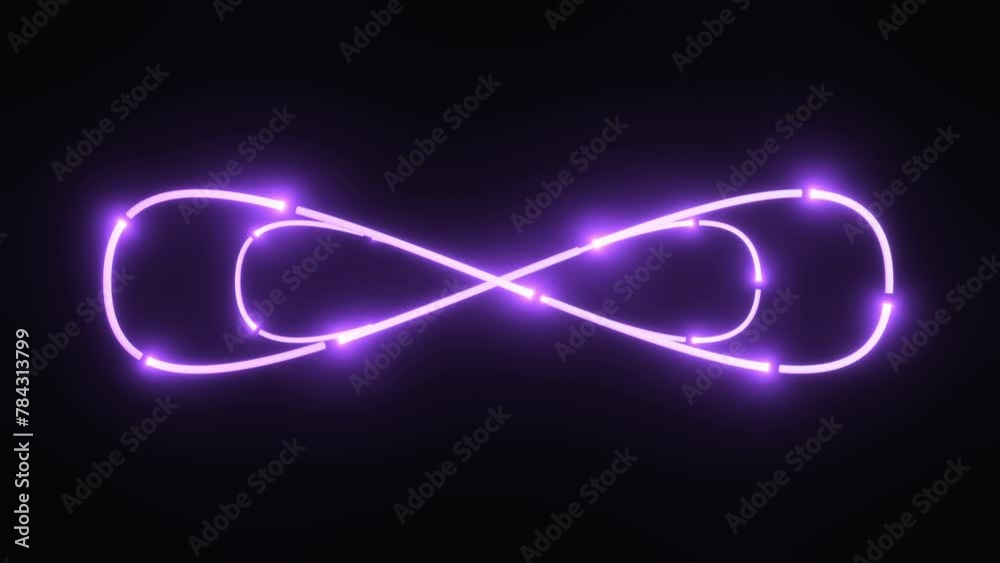 Neon infinity sign. 3D render seamless loop animation. Abstract ...