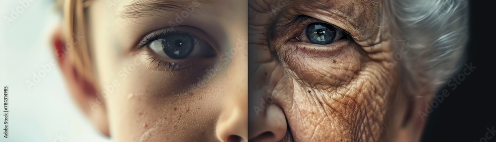 A composite image portrays half of a child face merging seamlessly with ...