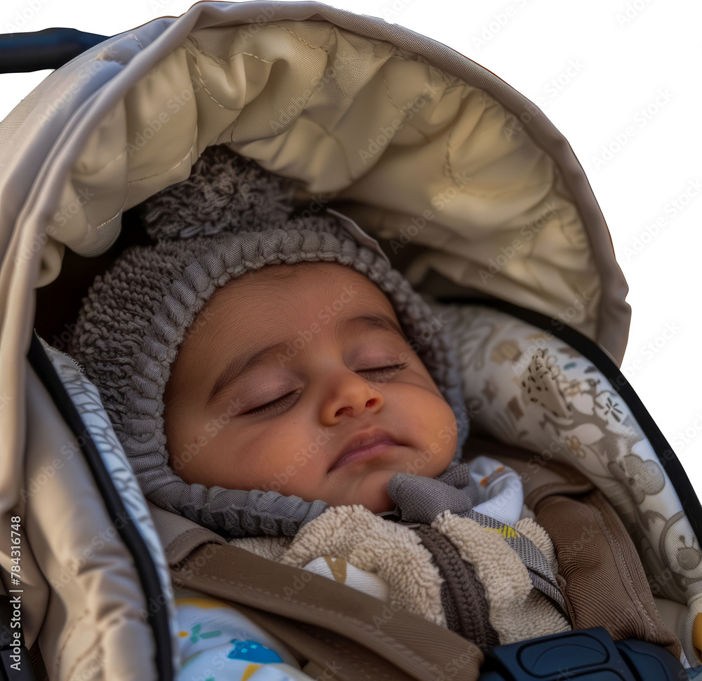 Middle Eastern baby dozing off in cozy stroller cut out png on ...