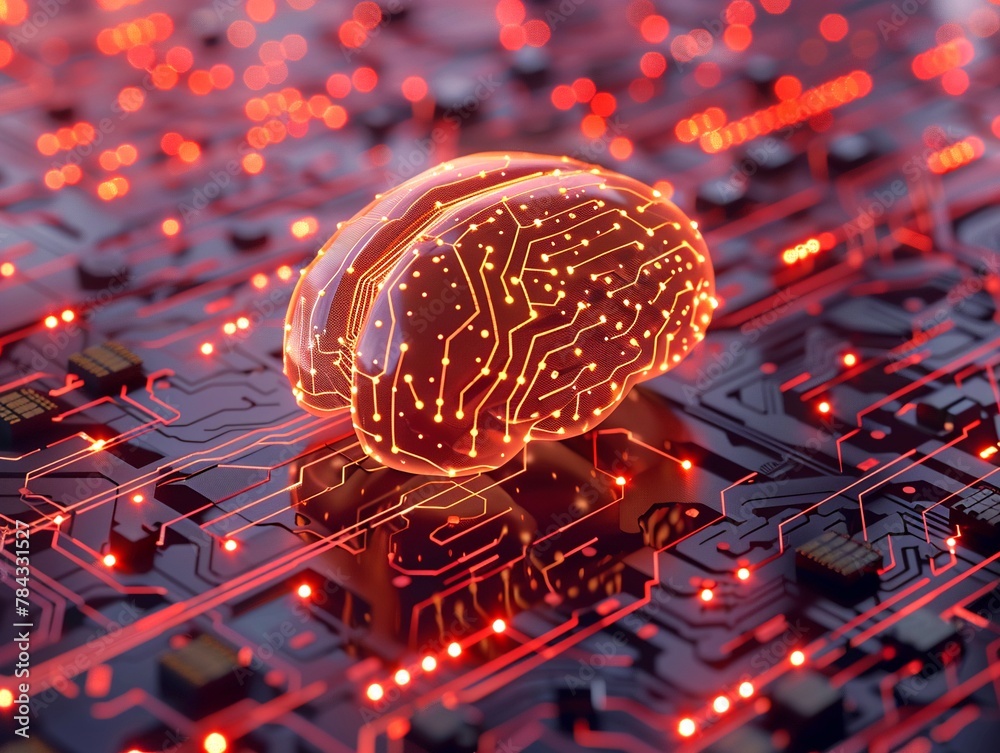 schematic of human brain and communication via circuit-board ...