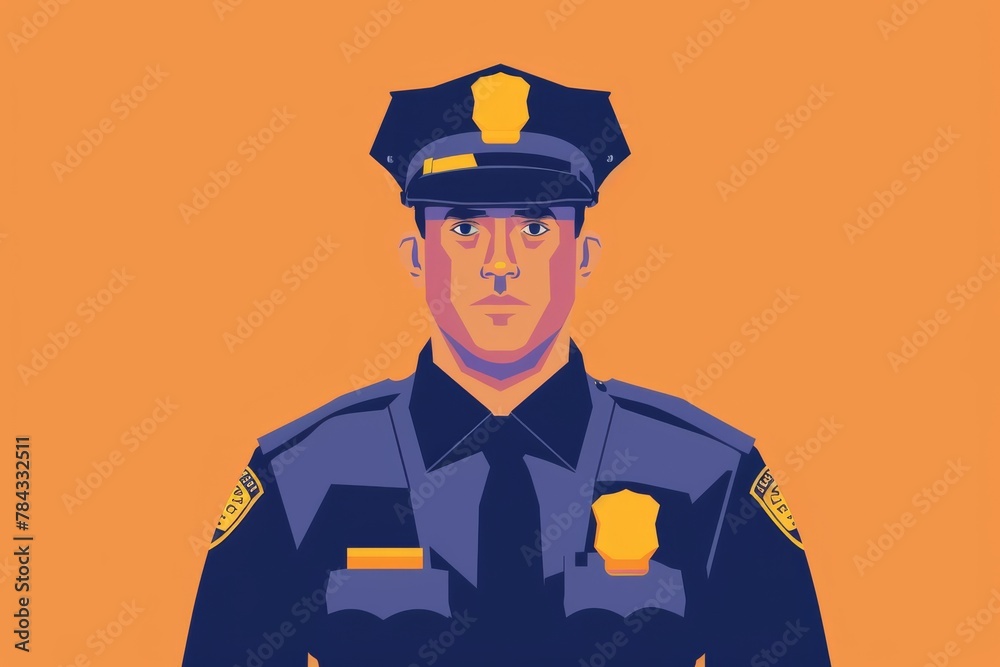 A digital illustration of a stern-looking police officer in uniform ...
